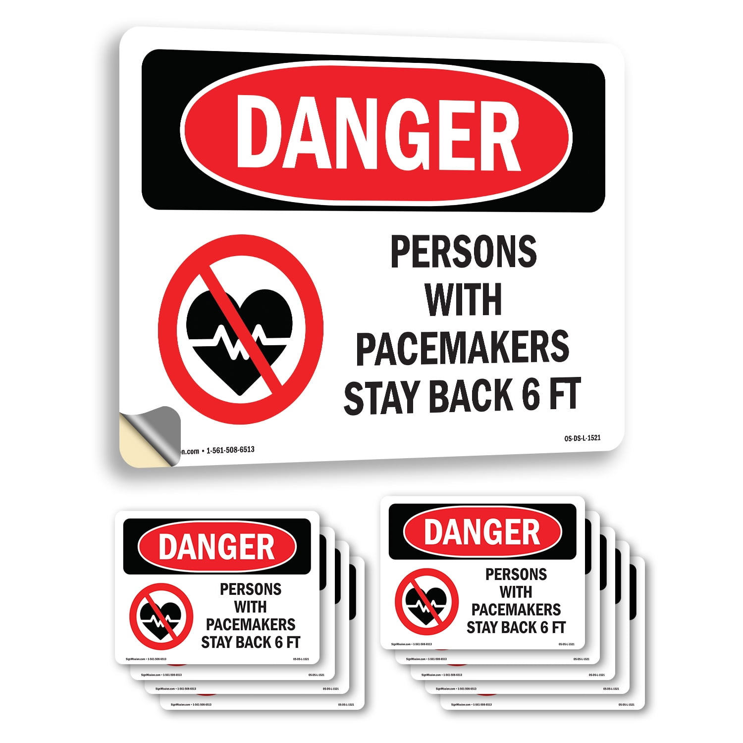 Persons With Pacemakers Stay Back 6 Ft OSHA Danger Vinyl Decal Label 18 ...
