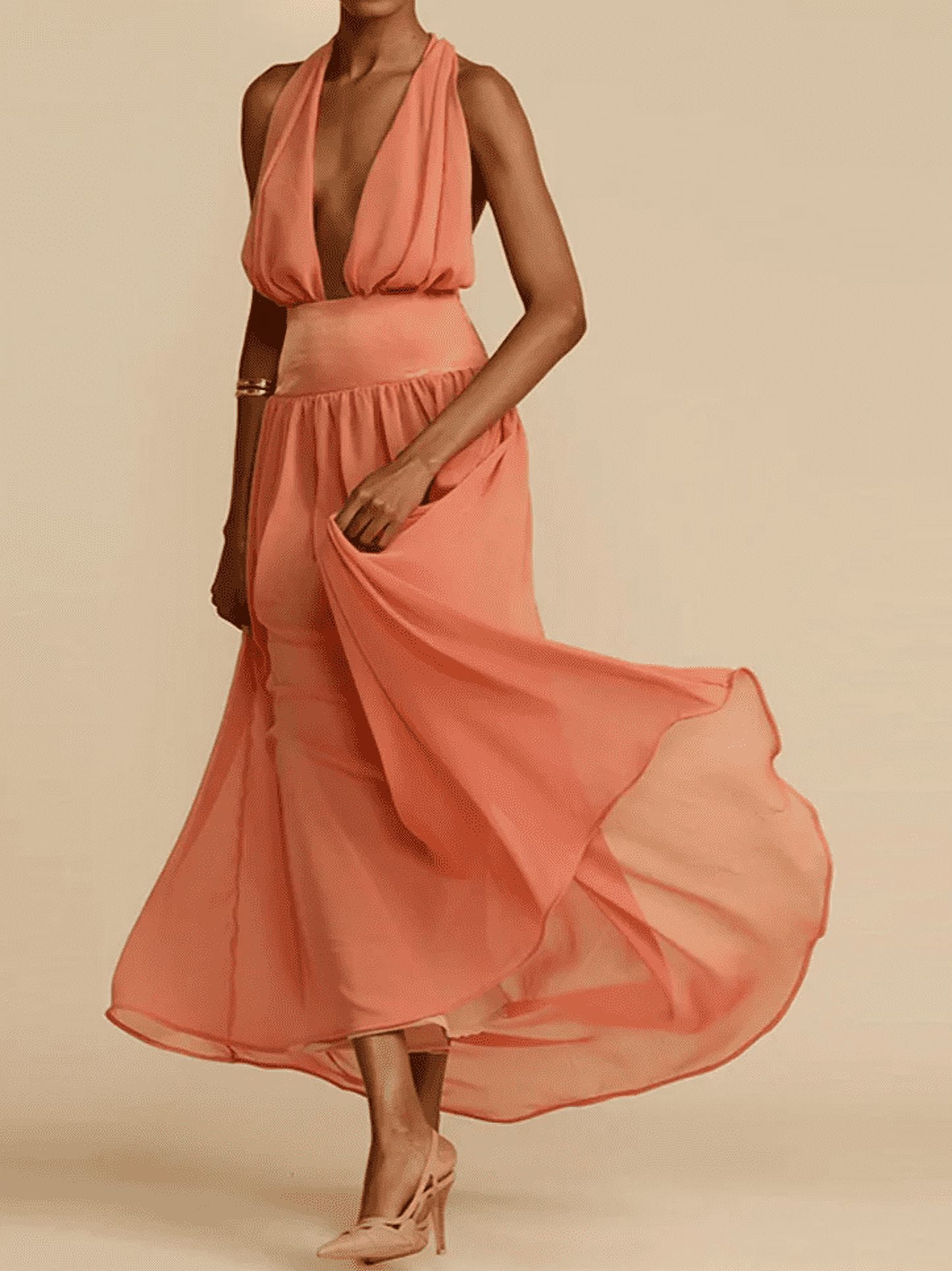 Perspective Halter Chiffon Dress Lady Backless Off Shoulder Beach ...