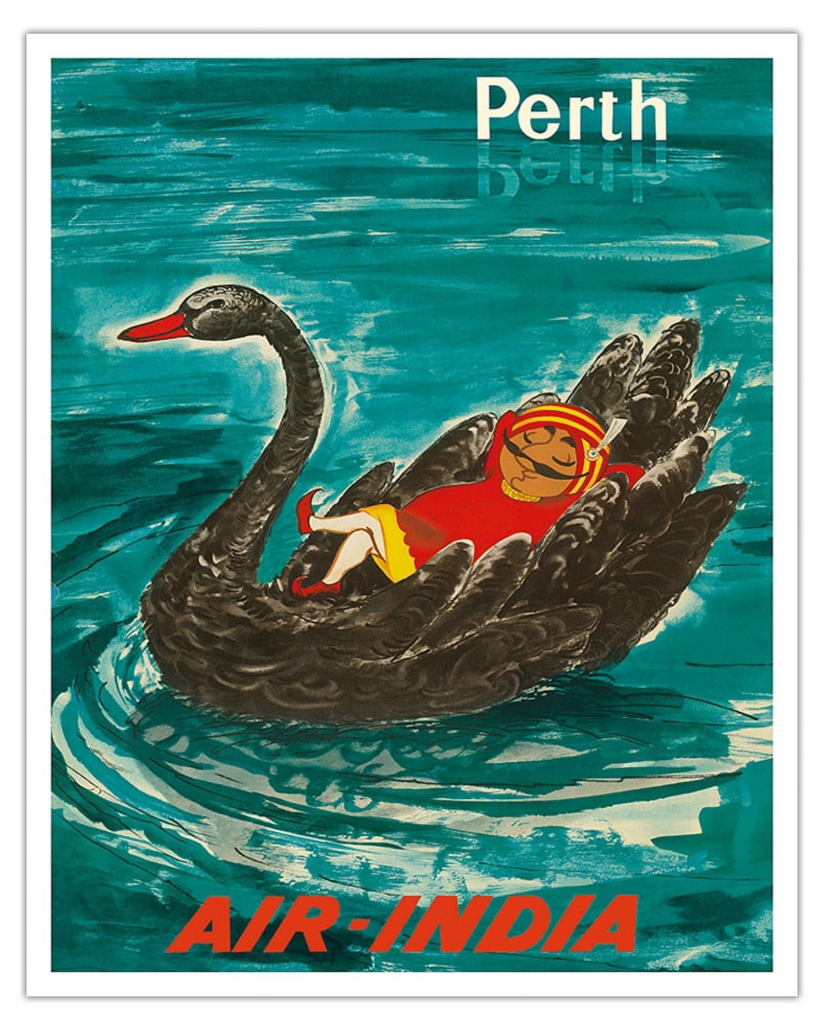 Perth Australia - Air India Mascot Maharajah - Black Swan - Vintage ...