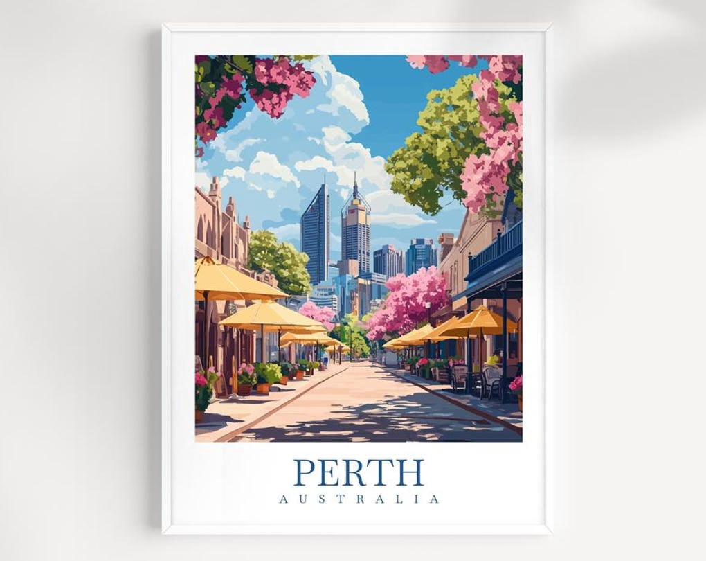 Perth Australia Travel Wall Art Print – City Street, Cityscape ...