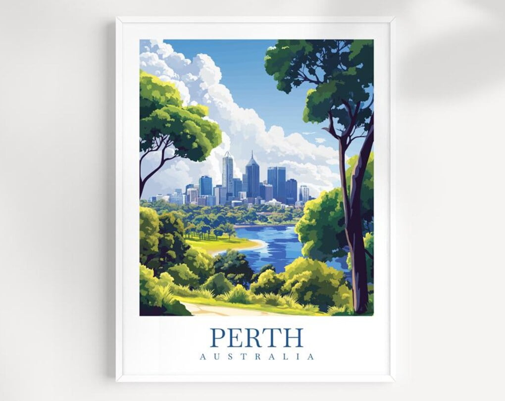 Perth Australia Travel Wall Art Print – Urban Landscape, City Skyline ...