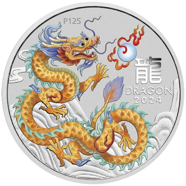 Perth Mint 2024 Lunar Series Silver 1 oz Colorized Golden Dragon Coin ...