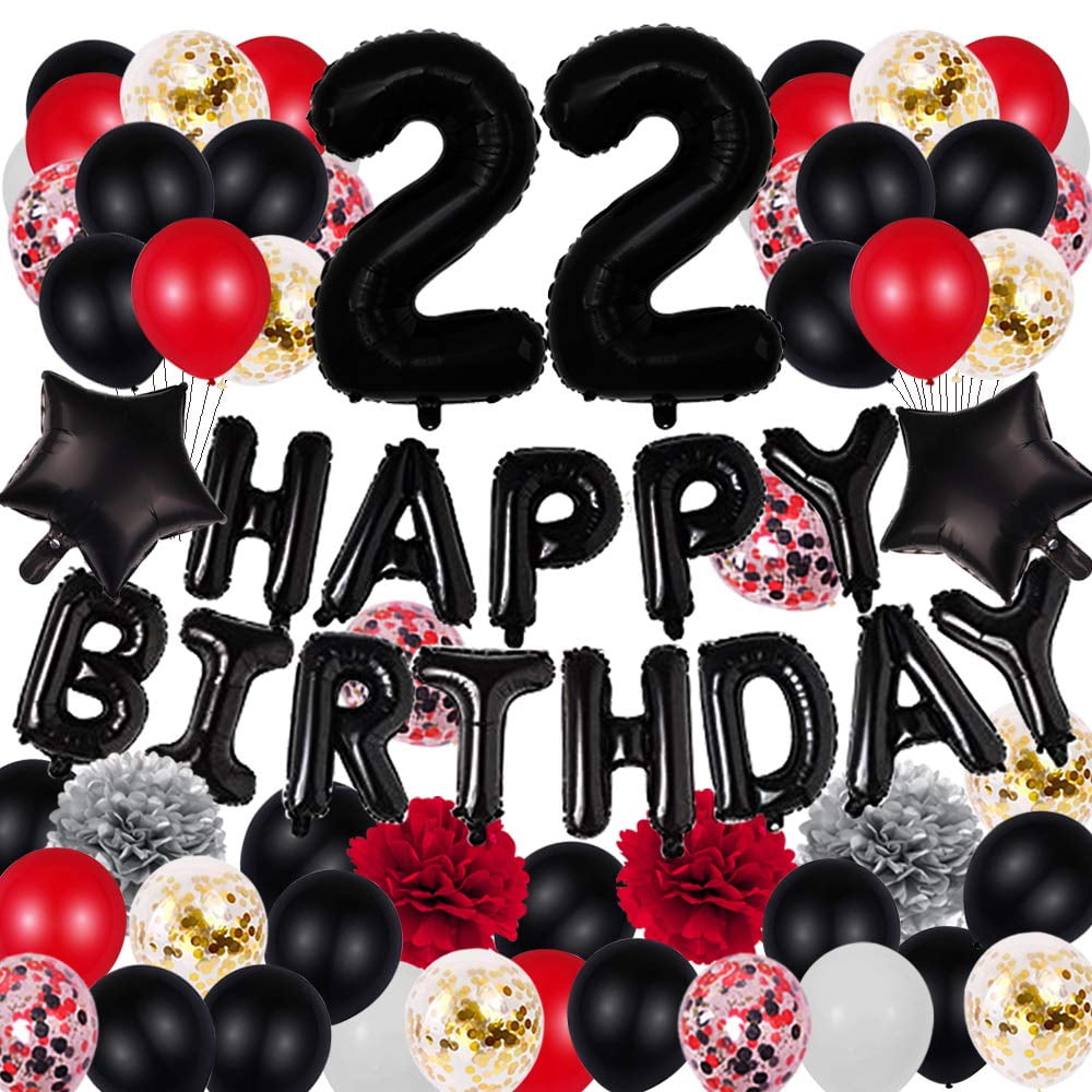 Pertlife Black Happy 22ND CM31 Birthday Party Decorations Pack- Foil ...