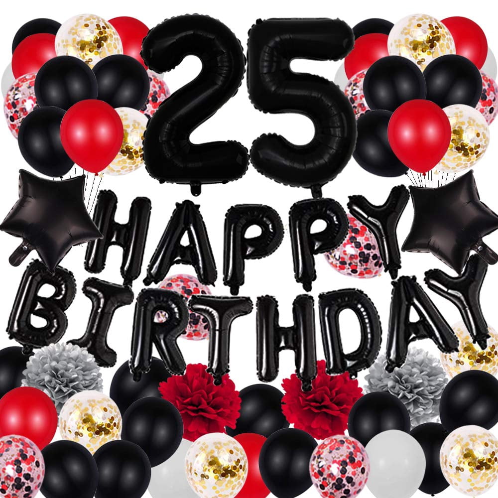 Pertlife Black Happy 25TH CM31 Birthday Party Decorations Pack- Foil ...