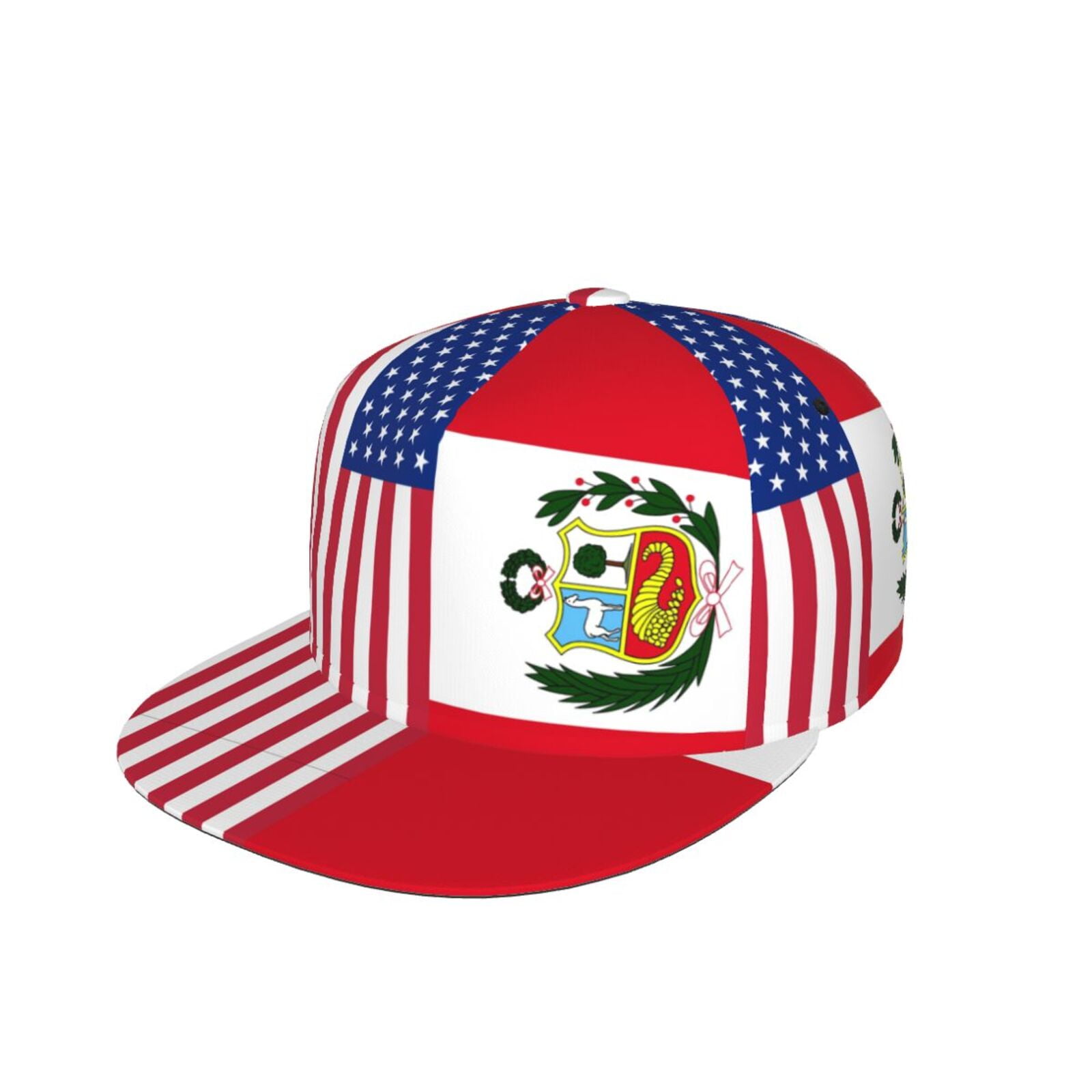 Peru America Flag Flat Brim Trucker Cap Adjustable Snapback Hat For Men ...