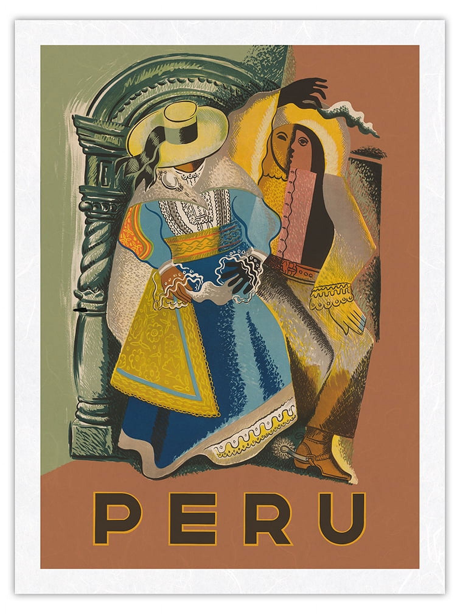 Peru - Cubist Dancers - Vintage Travel Poster by Springett c.1940s ...