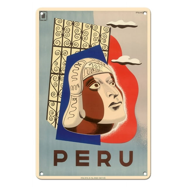 Peru - Head of Inca Native - Vintage Travel Poster by Springett c. 1950 ...