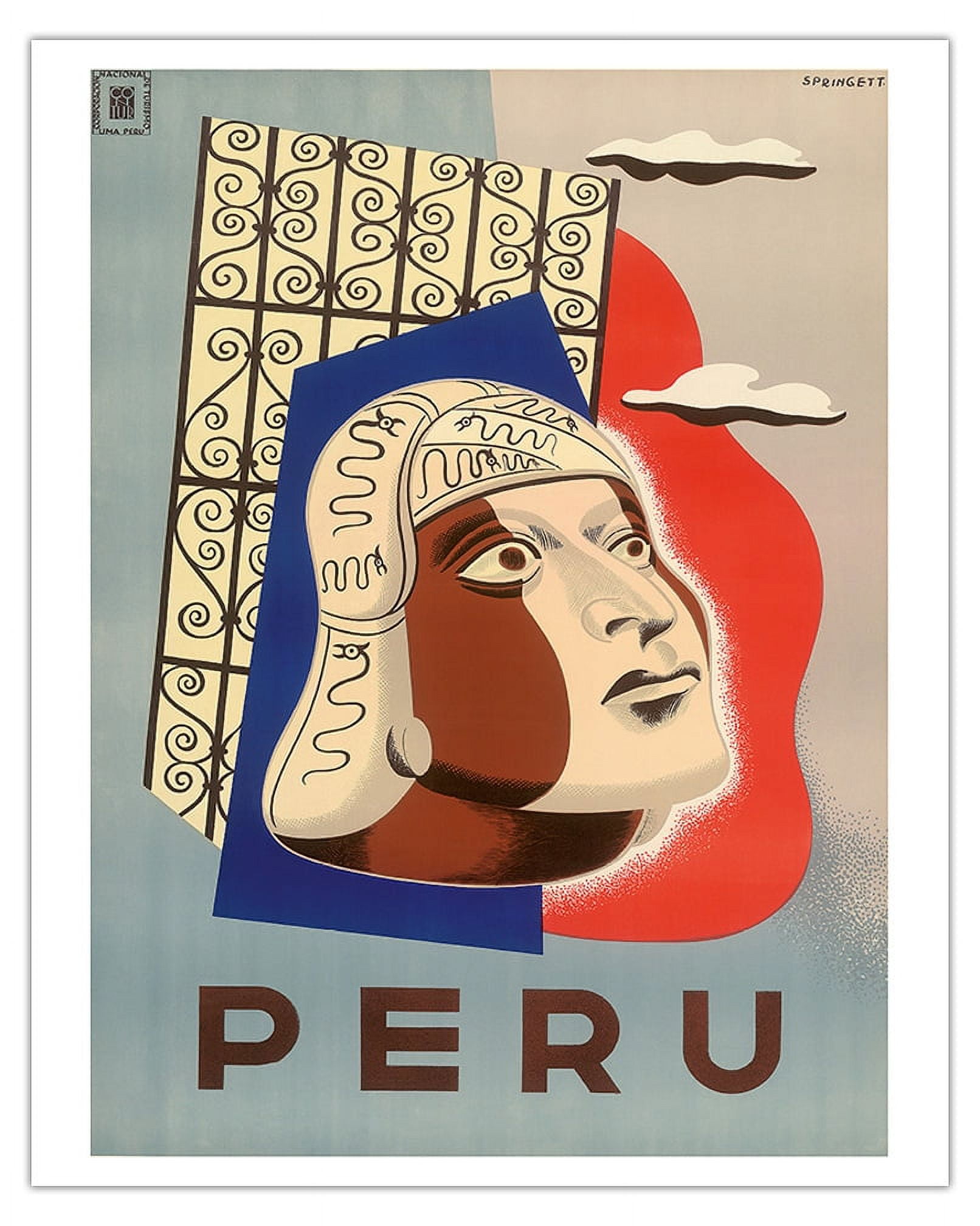 Peru - Head of Inca Native - Vintage Travel Poster by Springett c. 1950 ...