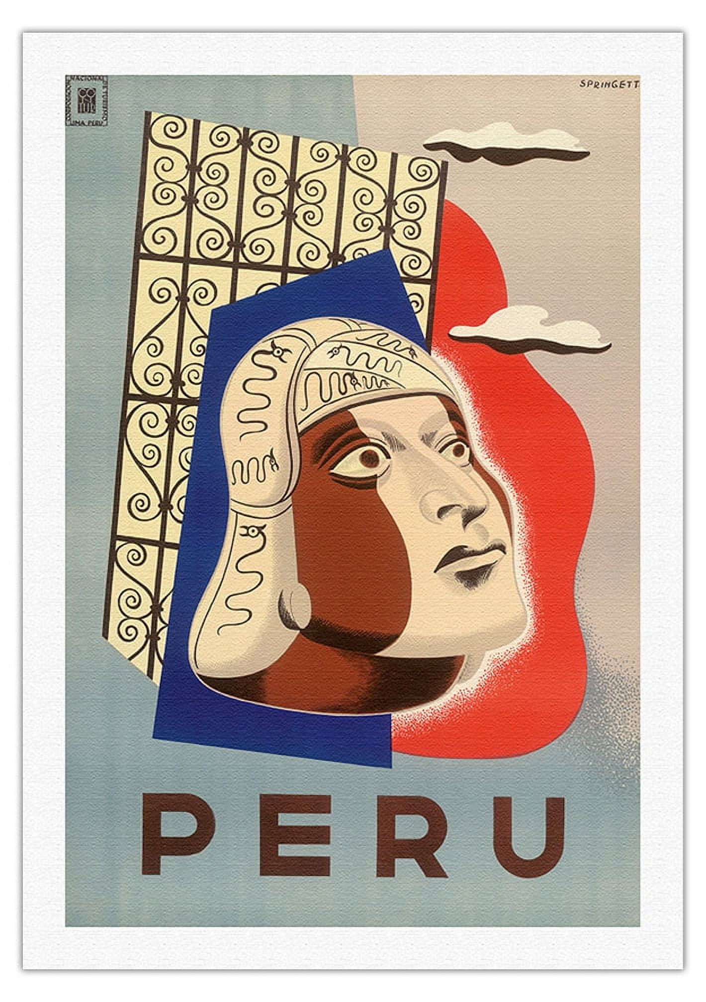 Peru - Head of Inca Native - Vintage Travel Poster by Springett c. 1950 ...
