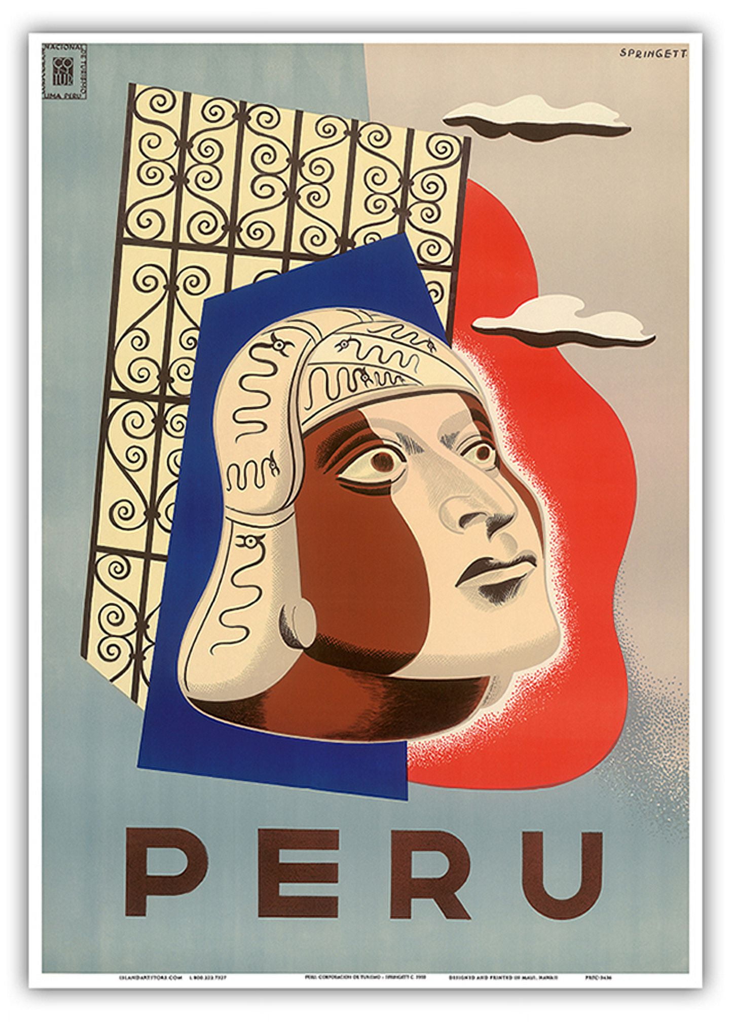 Peru - Head of Inca Native - Vintage Travel Poster by Springett c. 1950 ...