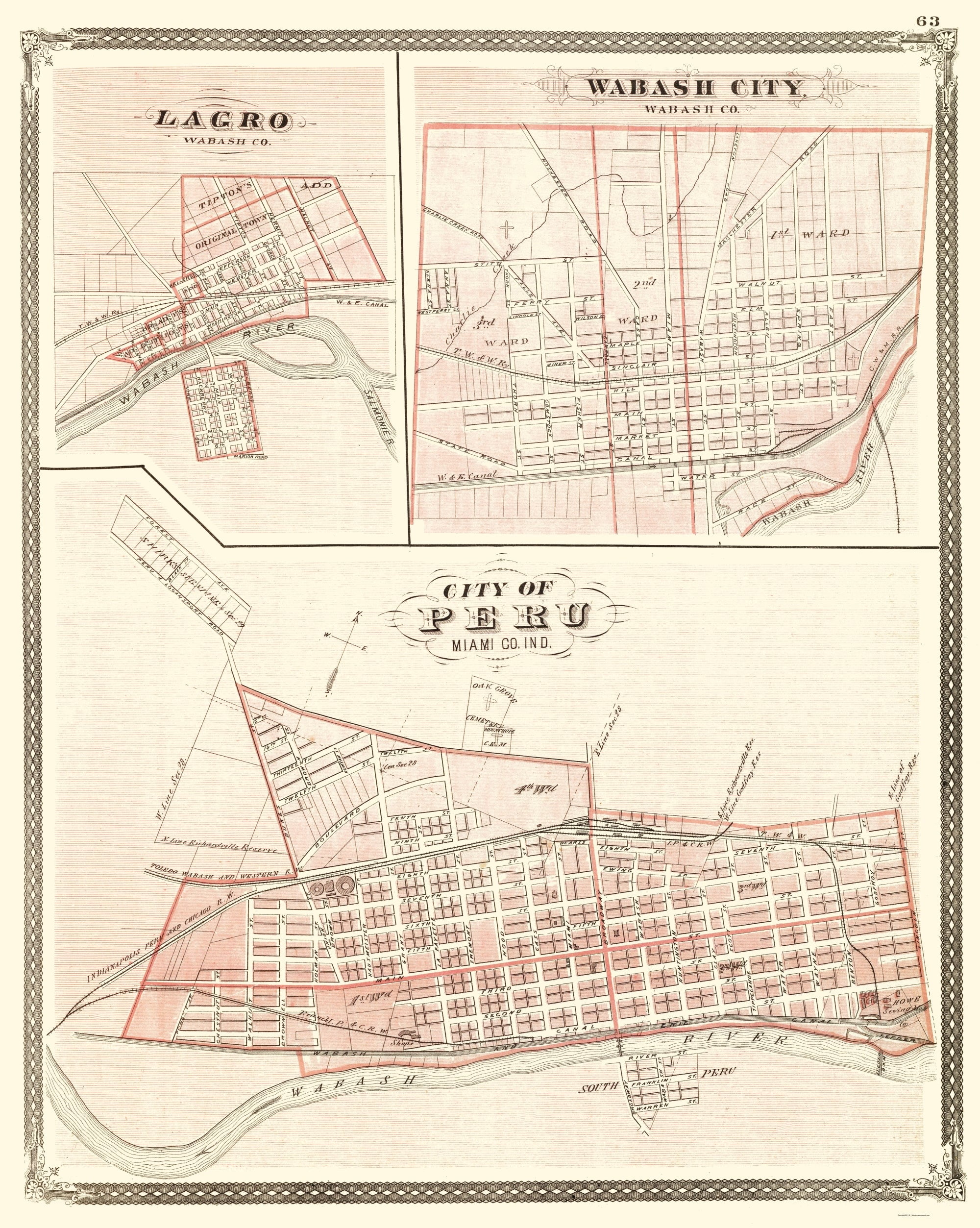 Historic City Map - Peru Indiana - Baskin 1876 - 23 x 28.82 - Vintage ...