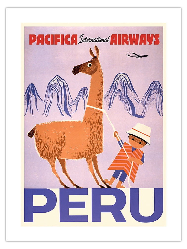 Peru - Pacifica International Airways - Native Boy with Llama - Vintage ...