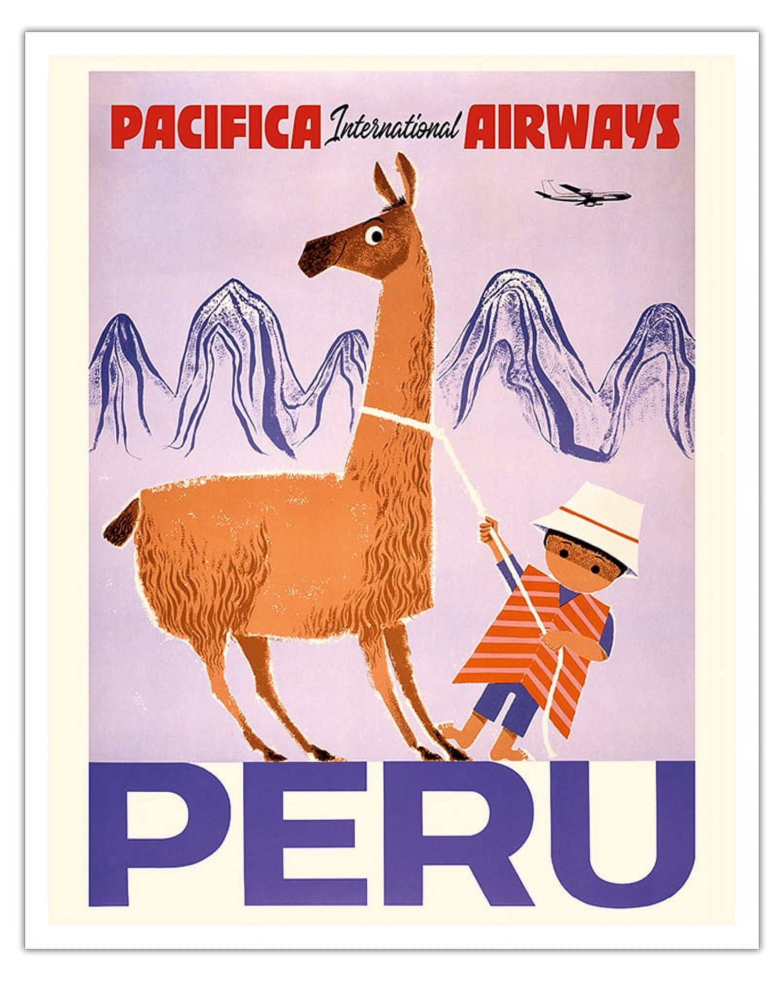 Peru - Pacifica International Airways - Native Boy with Llama - Vintage ...