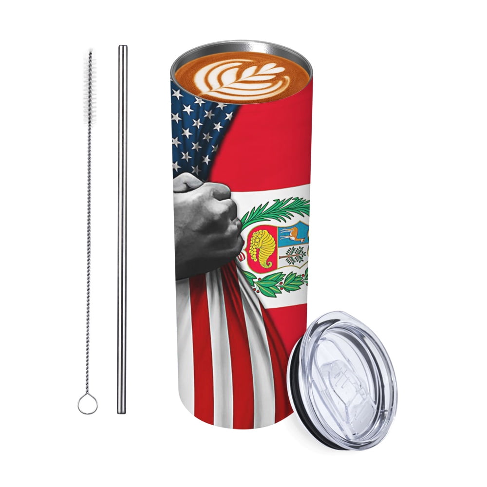Peruvian American Flag 20oz Coffee Mug Cup,Stainless Steel Thermos ...