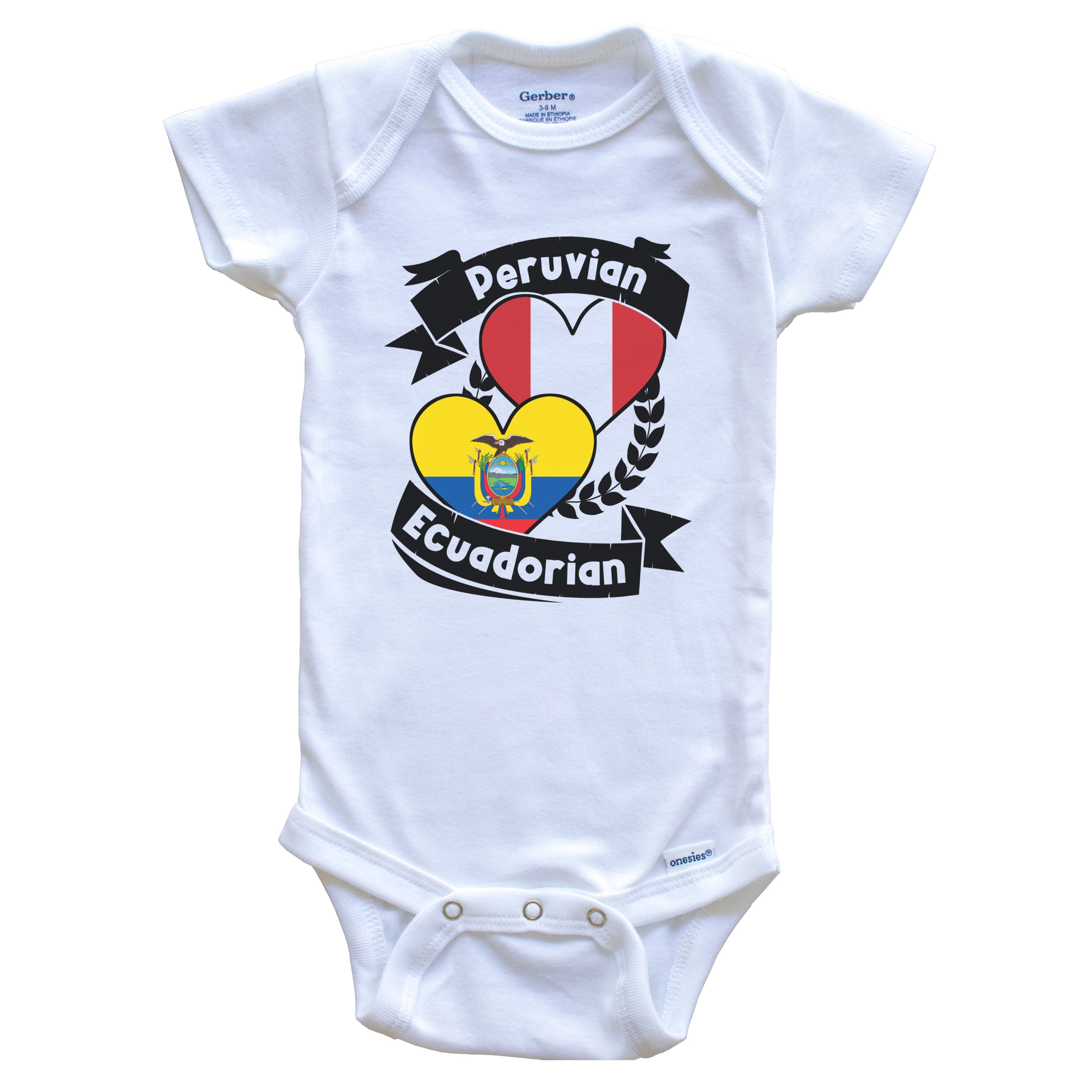 Peruvian Ecuadorian Heart Flags Peru Ecuador Baby Bodysuit, 3-6 months ...