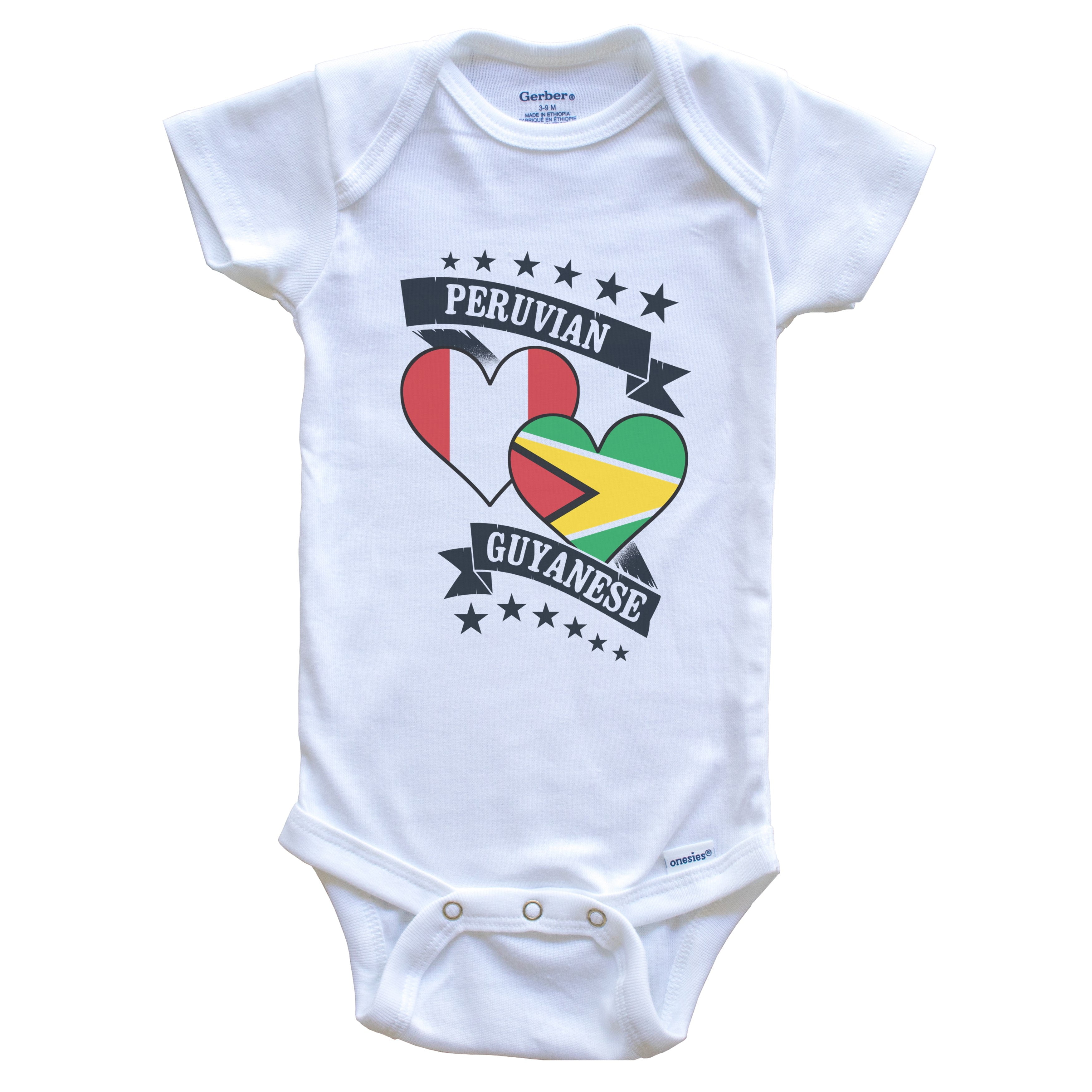 Peruvian Guyanese Heart Flags Peru Guyana Baby Bodysuit, 6-9 months ...
