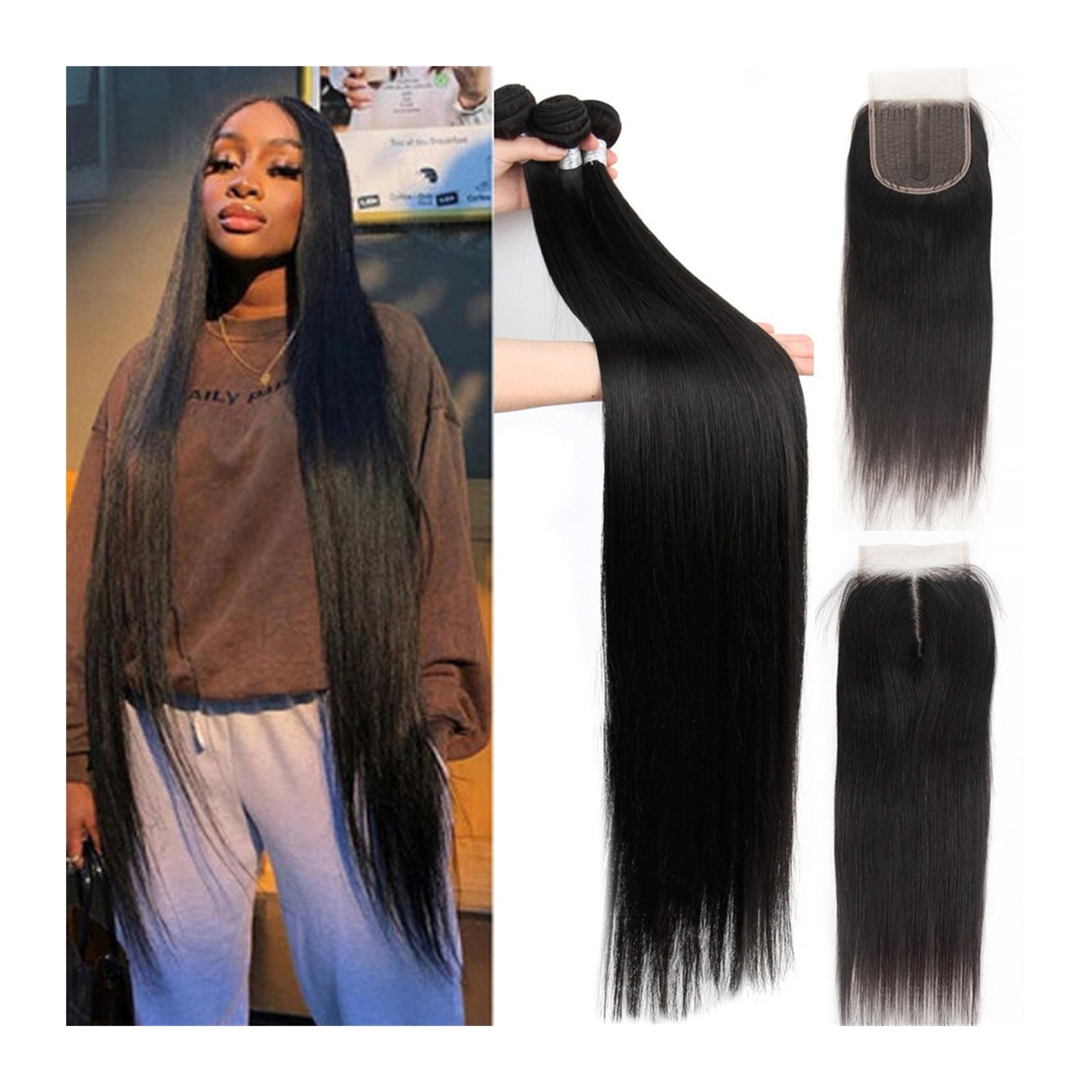 Peruvian Hair Bundles with Closure Bone Straight Human Hair Bundles ...