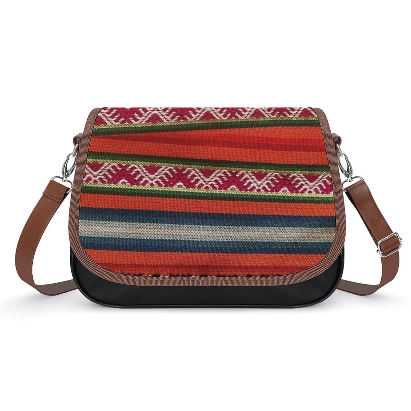 Peruvian Textile Pattern Vintage Crossbody Bag for Women Medium Leather ...