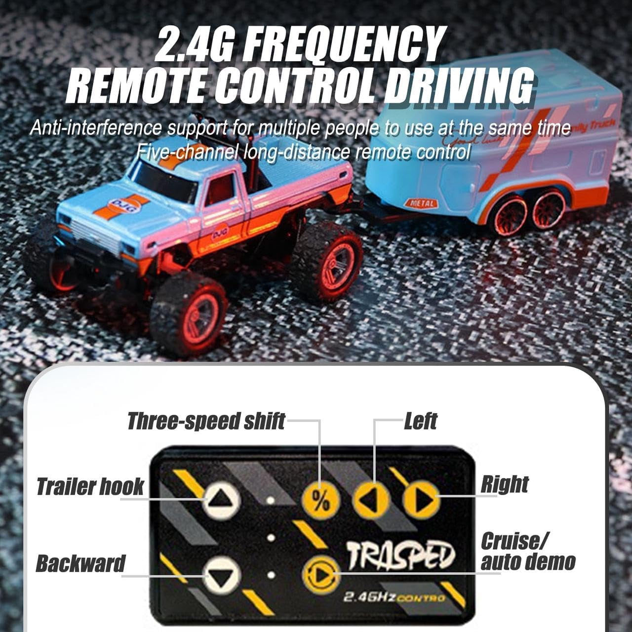 Peryfisoin Mini Rc Monster Truck, Rc Semi Truck with Trailer, 1/64 ...