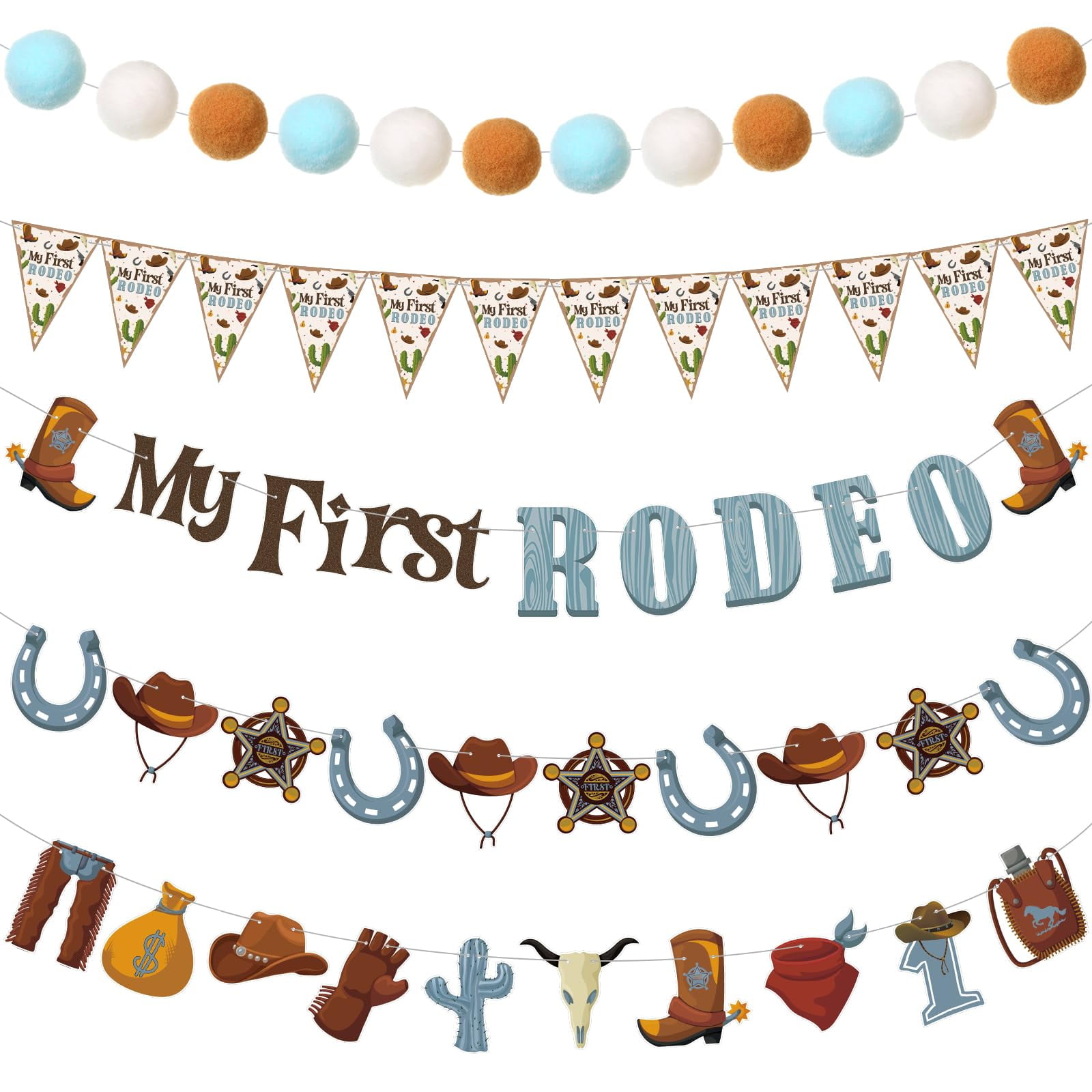 Peryiter My First Rodeo DHF10 Decorations Boy Cowboy 1st Birthday Party ...