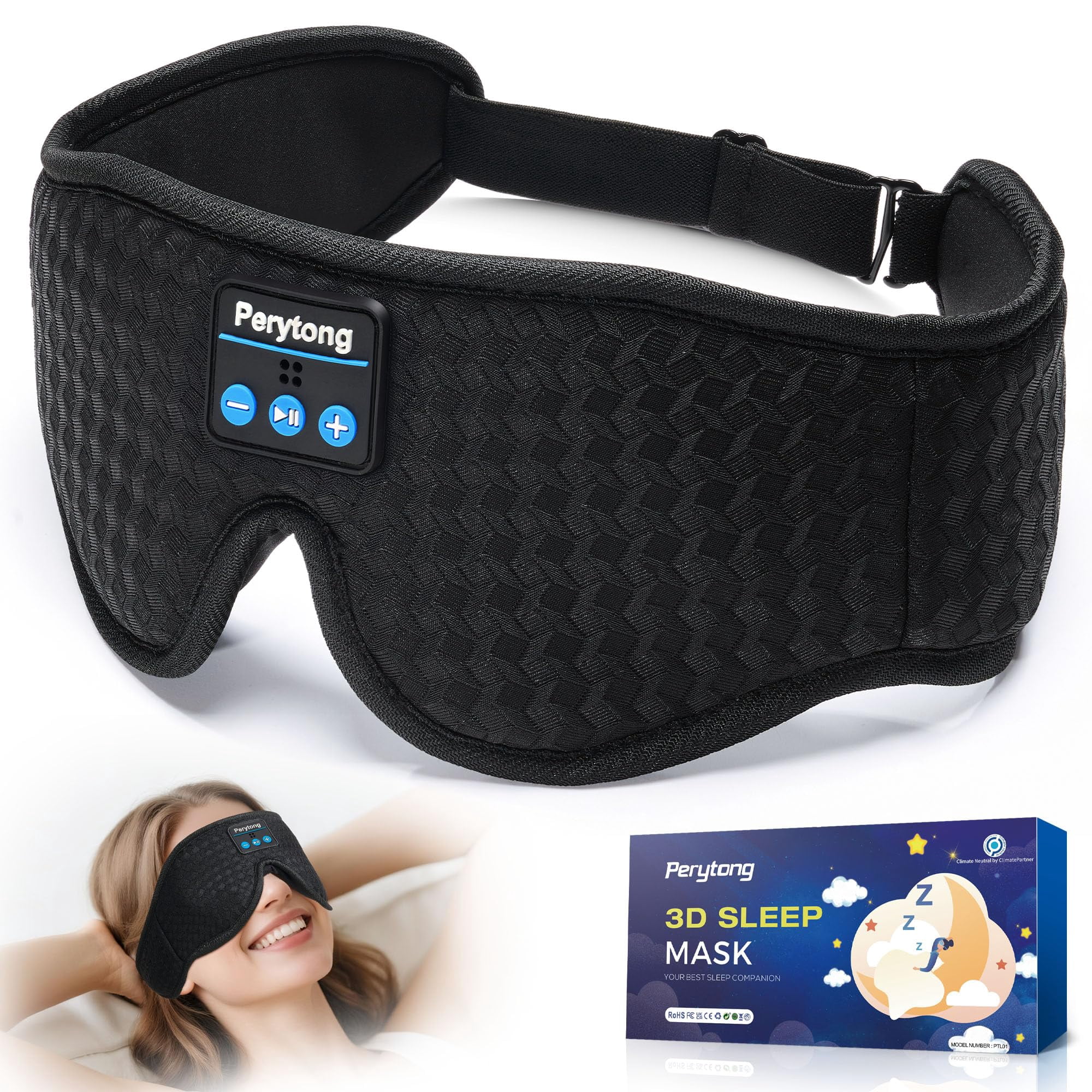 Perytong Sleep Mask with Bluetooth 5.4 Headphones, Wireless Sleep Eye ...