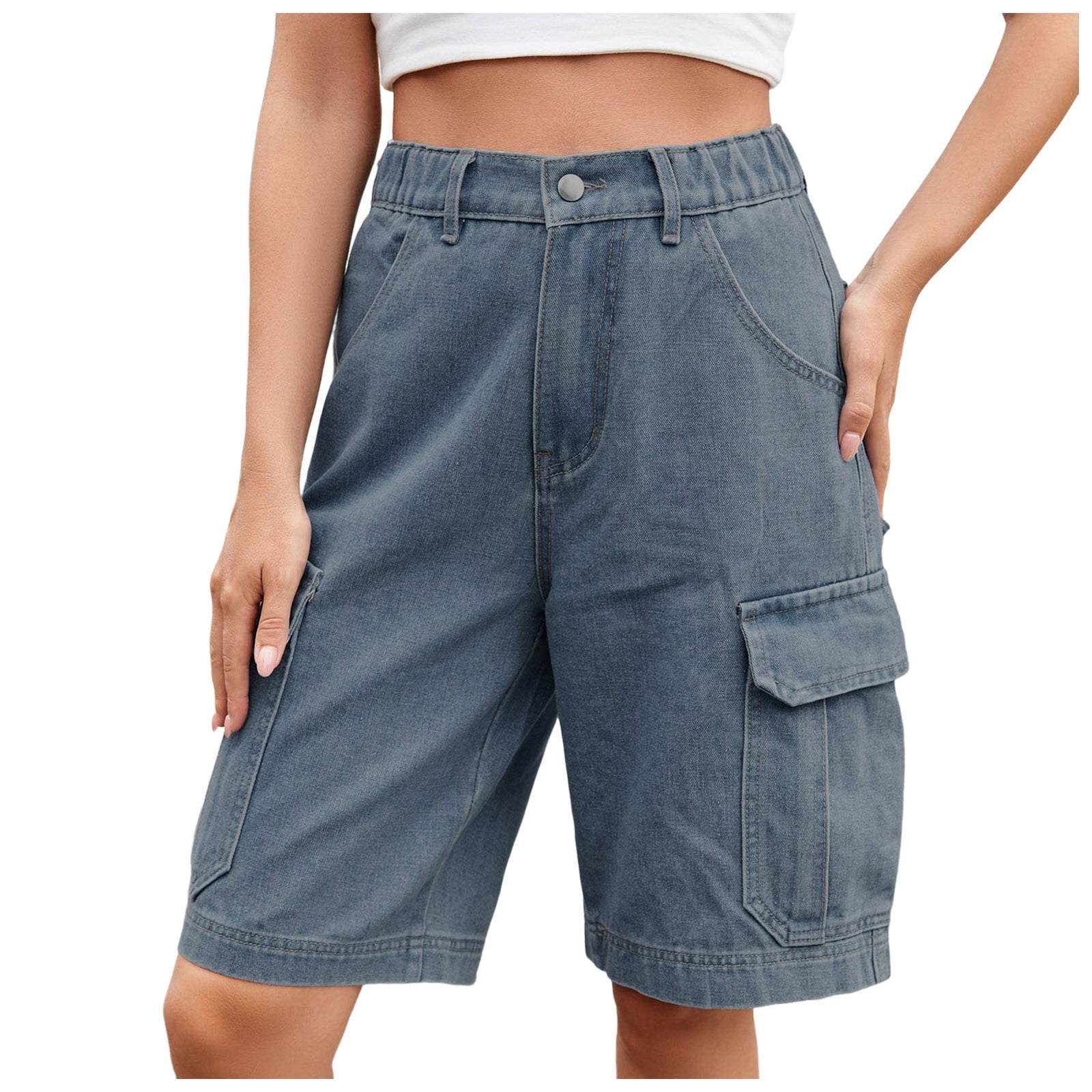 Pesawato Womens Cargo Jean Shorts High Waisted Straight Leg Casual ...