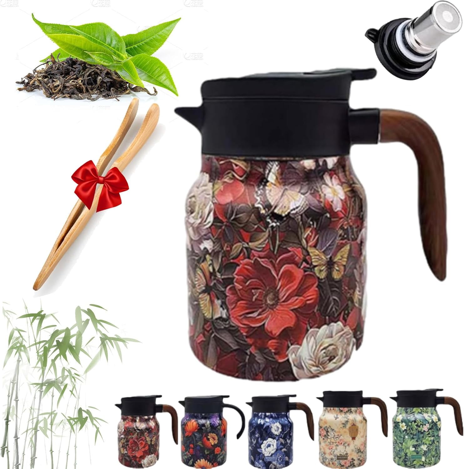 Peshoriadm Teapot with Infuser, Vintage Floral Pattern Tea - Built-In ...