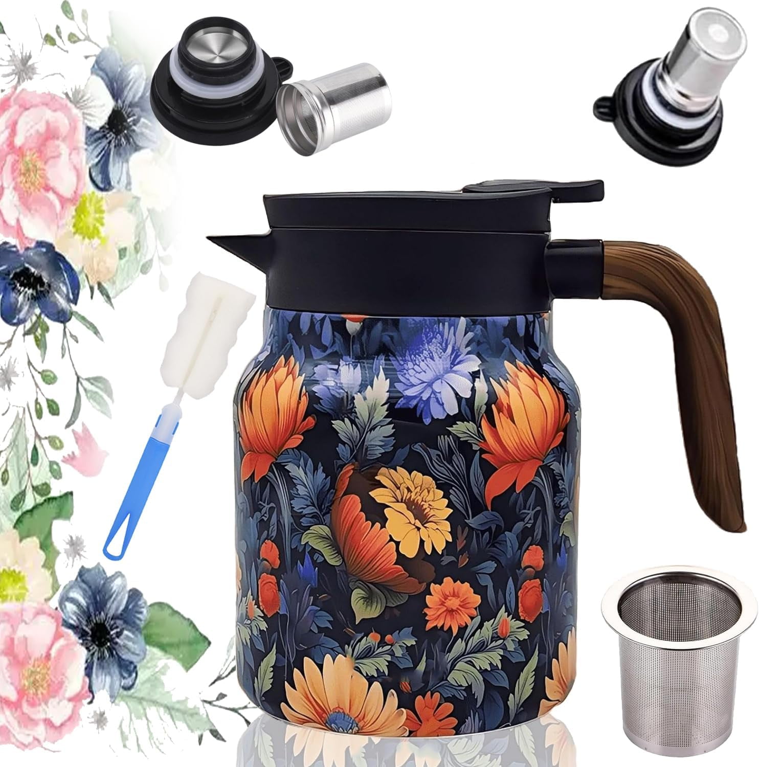 Peshoriadm Teapot,Peshoriadam Tea,Vintage Floral Pattern Tea – Built-In ...