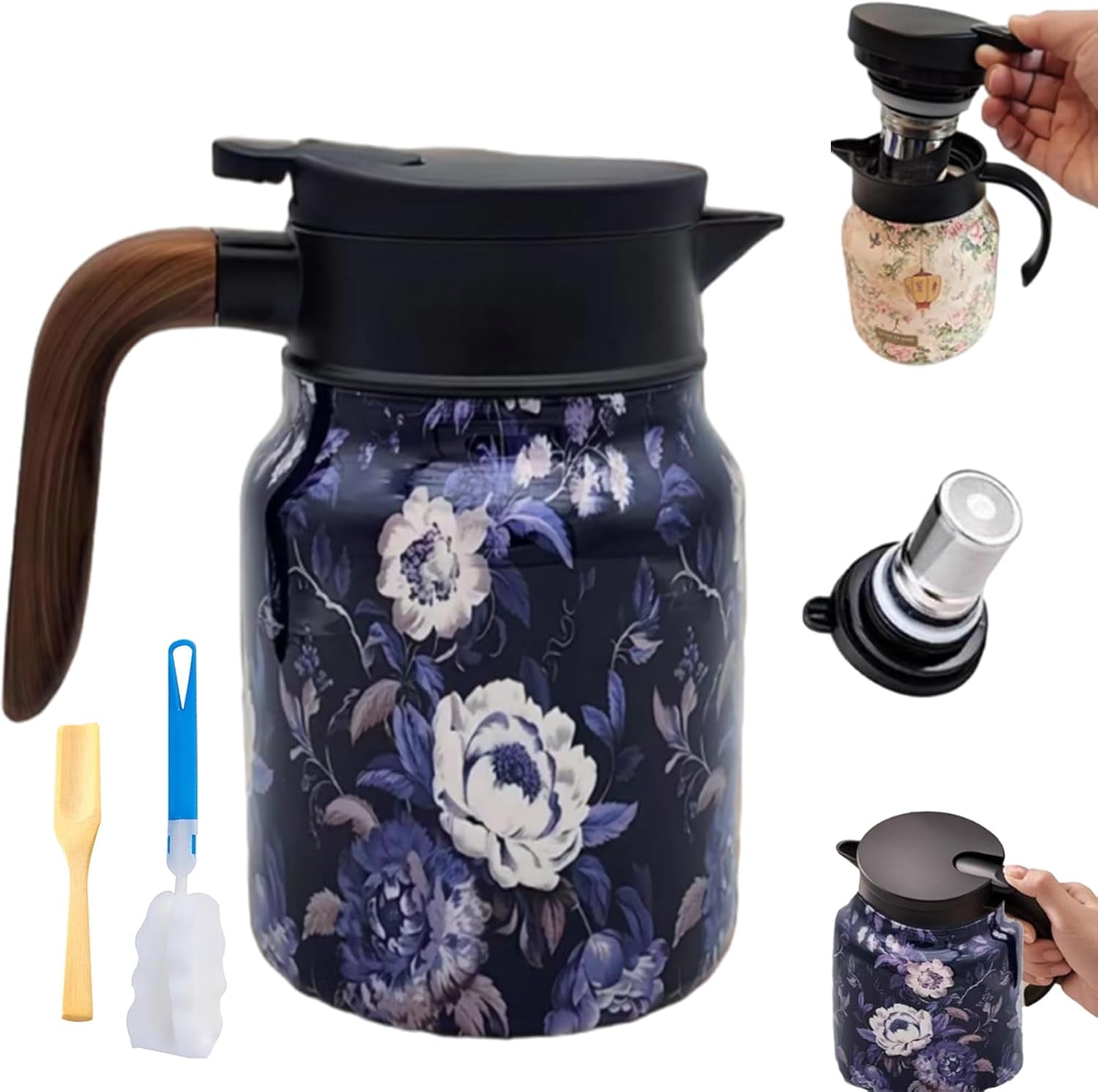 Peshoriadm Teapot, Peshoriadm Tea Pot, Vintage Floral Pattern Tea Pot – Built-In Infuser, 1000ml ...