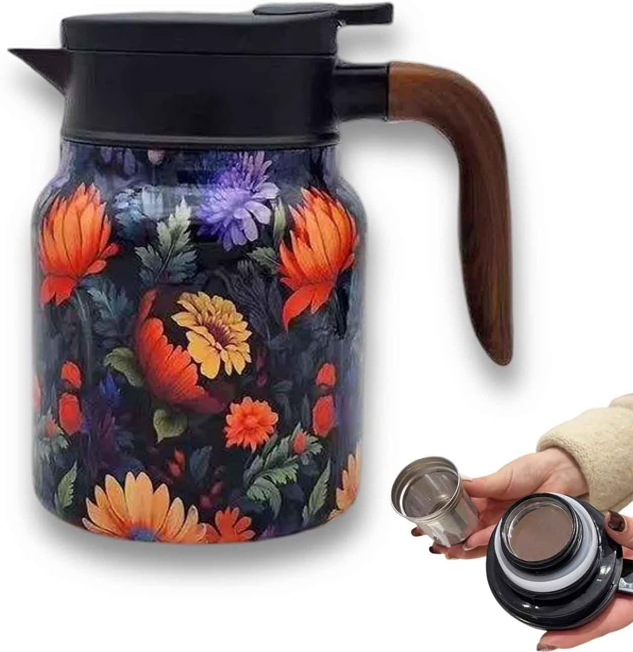 Peshoriadm Teapot, Vintage Floral Pattern Teapot – Built-In Infuse, 35 ...