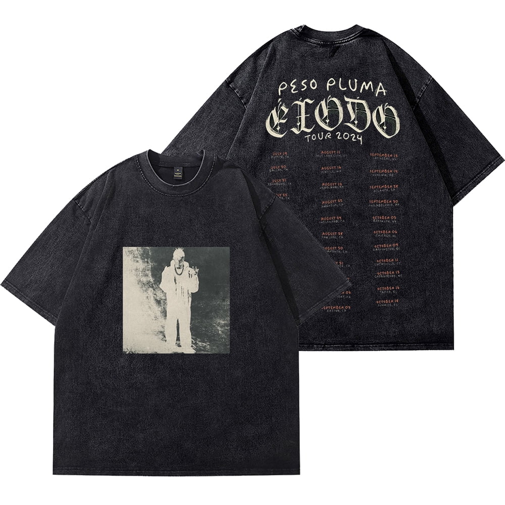 Peso Pluma Exodo Cover Vintage Wash Tee 2024 Tour Merch Cotton T-Shirts ...