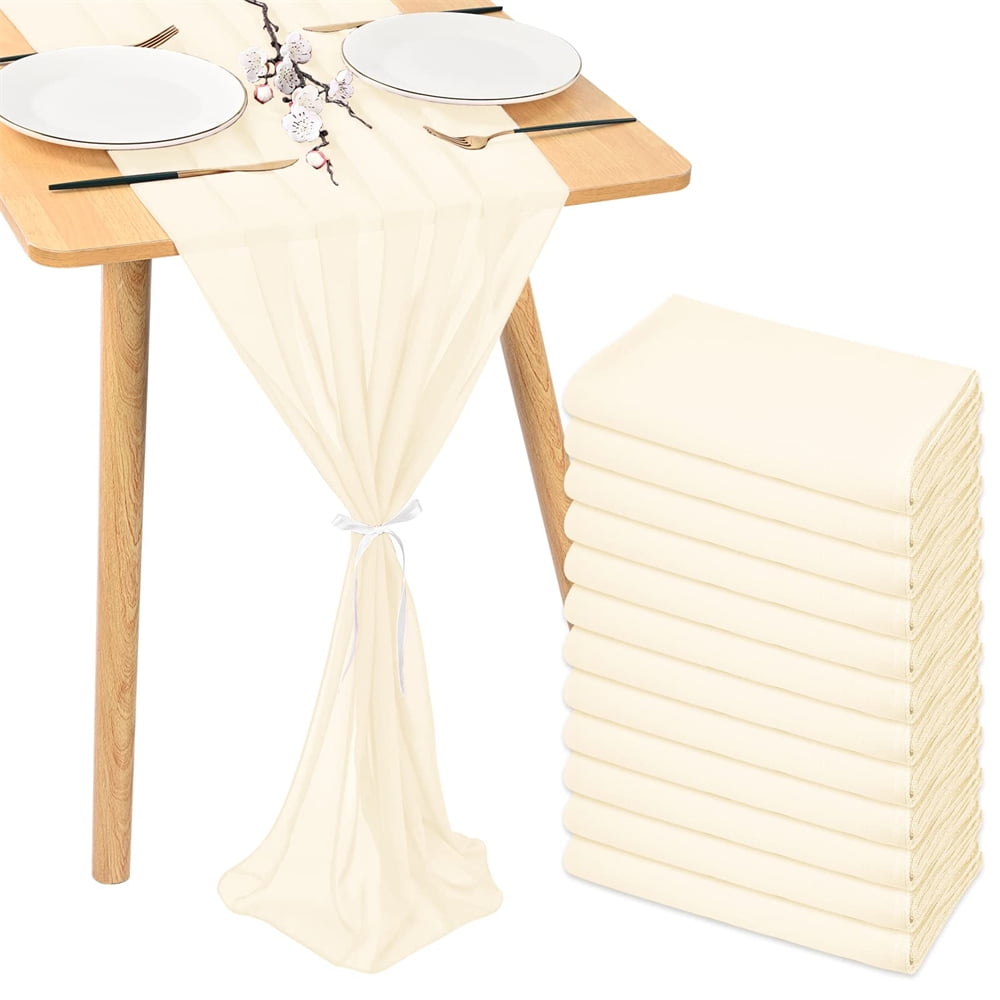 Pesonlook 12 Pack 10Ft Ivory Chiffon Table Runner 29x120 Inches Sheer ...