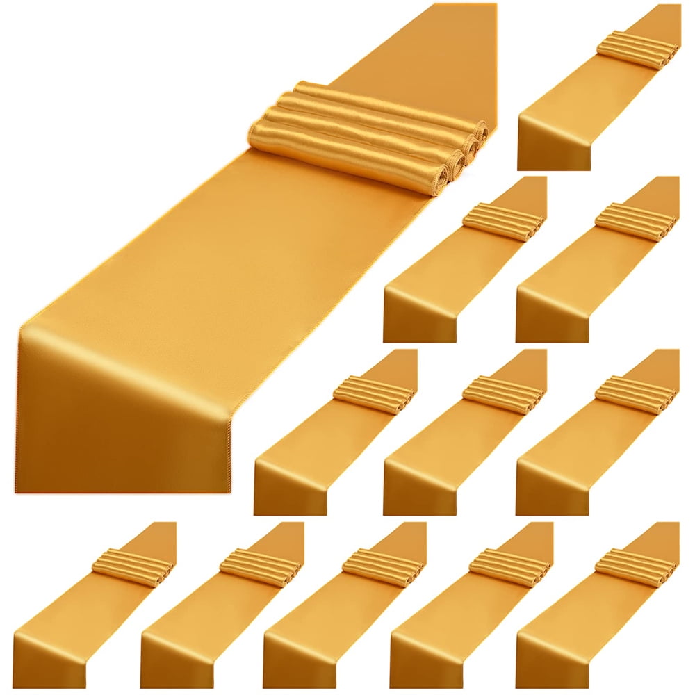 Pesonlook 12 Pack Gold Satin Table Runner, 12 x 108 inch for Wedding ...