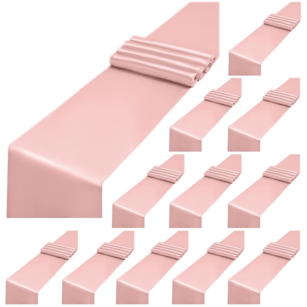 Pesonlook 12 Pack Rose Gold Satin Table Runner,12 x 108 inch Long ...