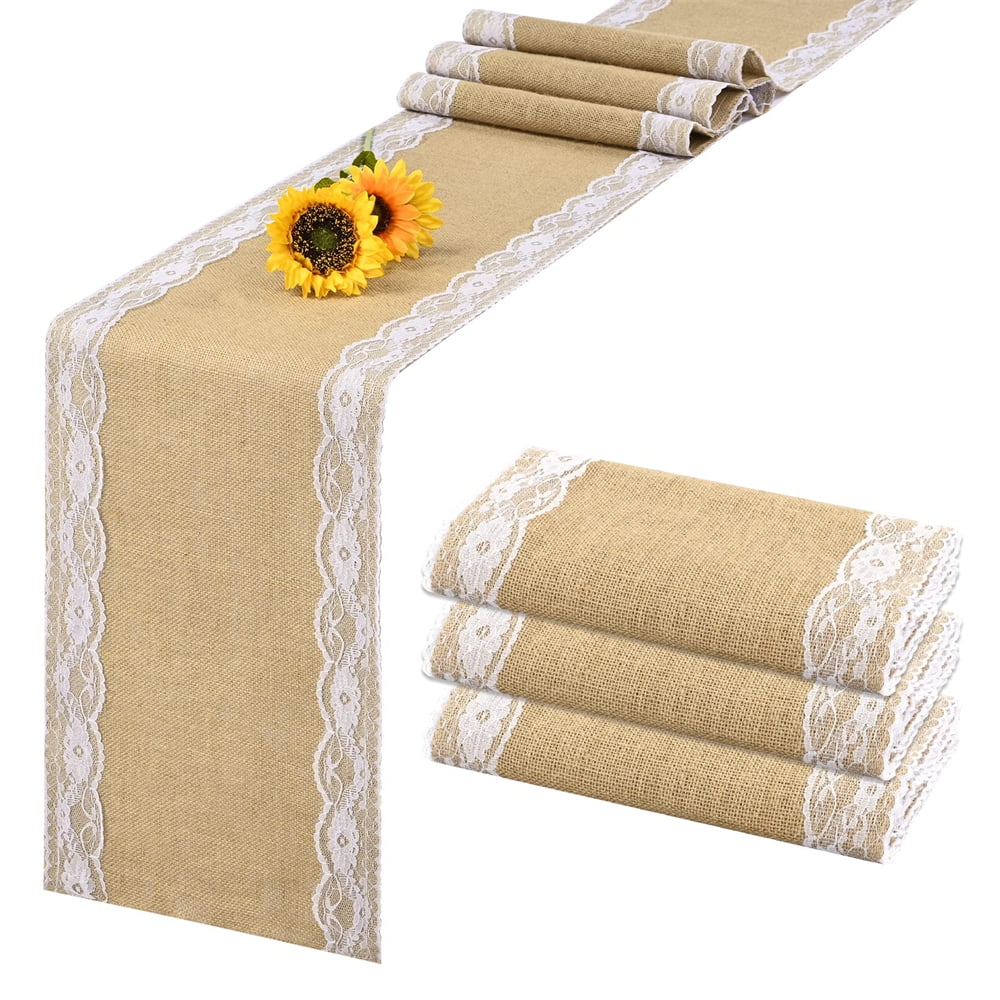 Pesonlook 3 Pack Burlap Table Runner 12 x 108 Inch Natural Jute Vintage ...