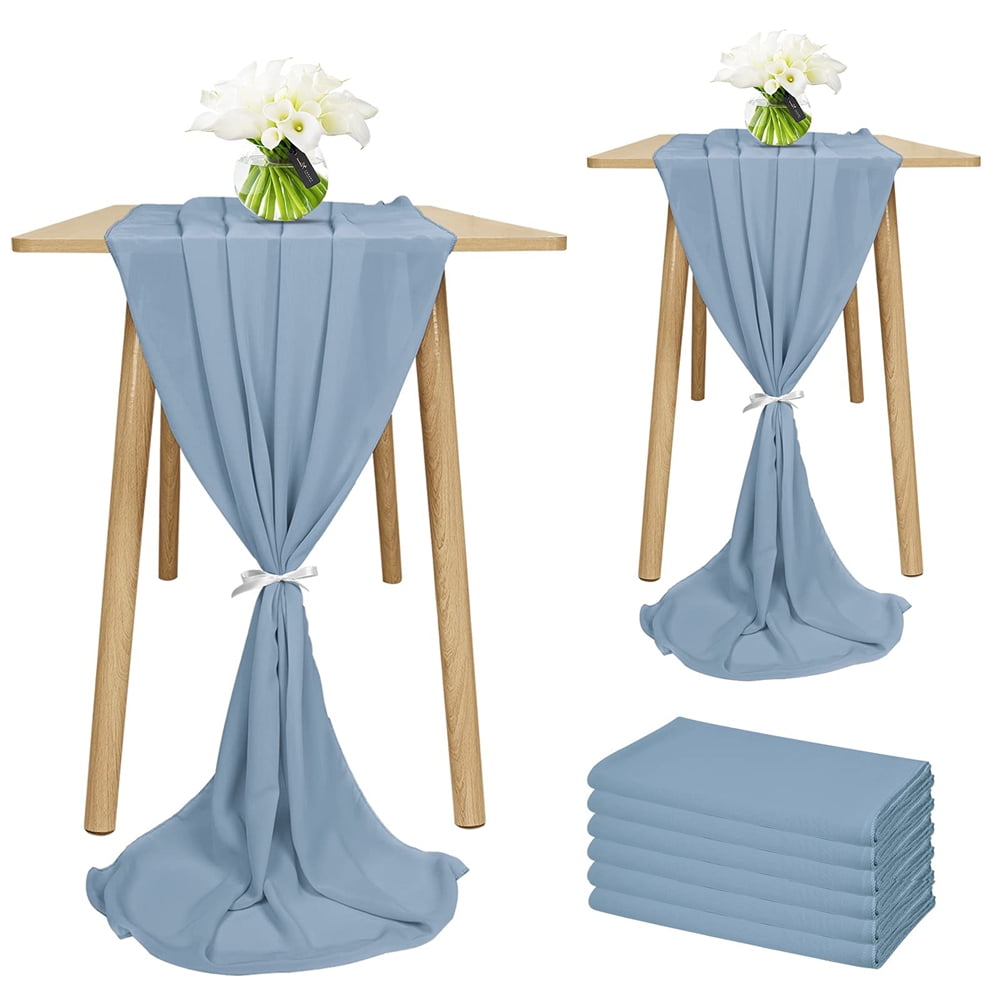 Pesonlook 6 PCS Table Runners Dusty Blue 10Ft Chiffon Table Runner ...