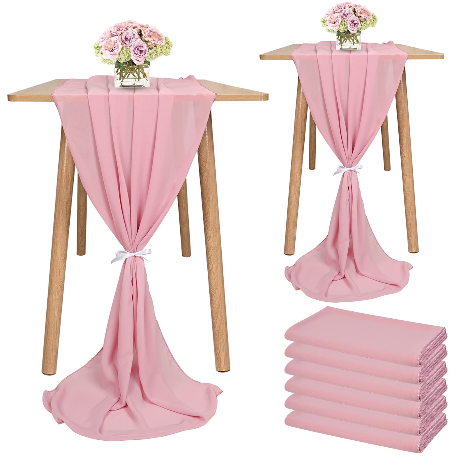 Pesonlook 6 PCS Table Runners Dusty Rose 10Ft Chiffon Table Runner ...