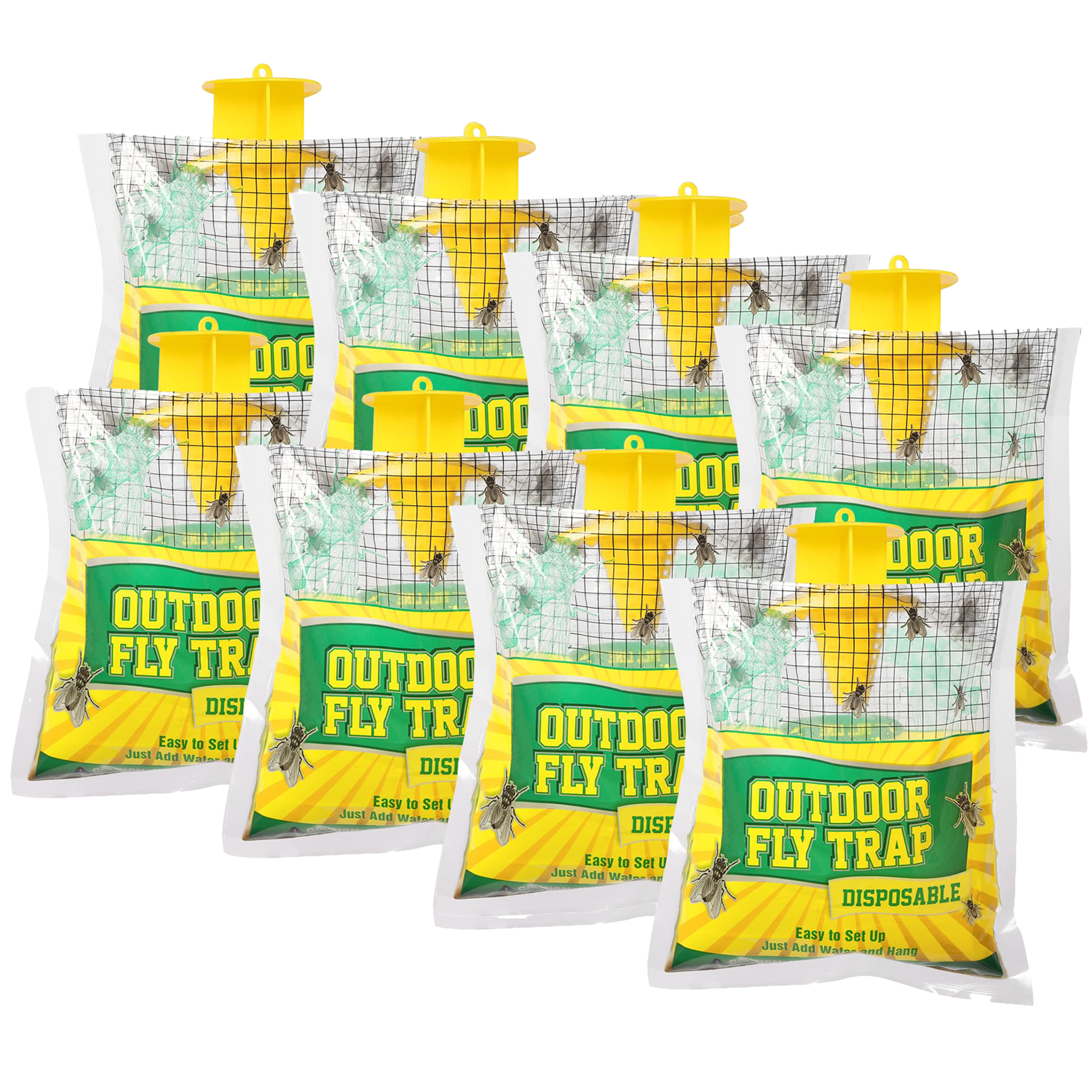 PestOff Outdoor Fly Traps, Disposable Hanging Fly Bags, 8 Pack ...