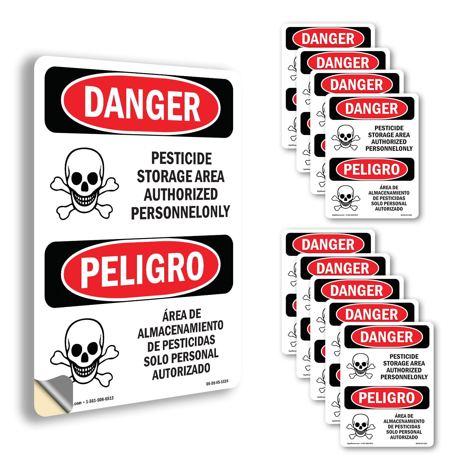 Pesticide Storage Area Bilingual OSHA Danger Vinyl Decal Label 7 Inch x ...