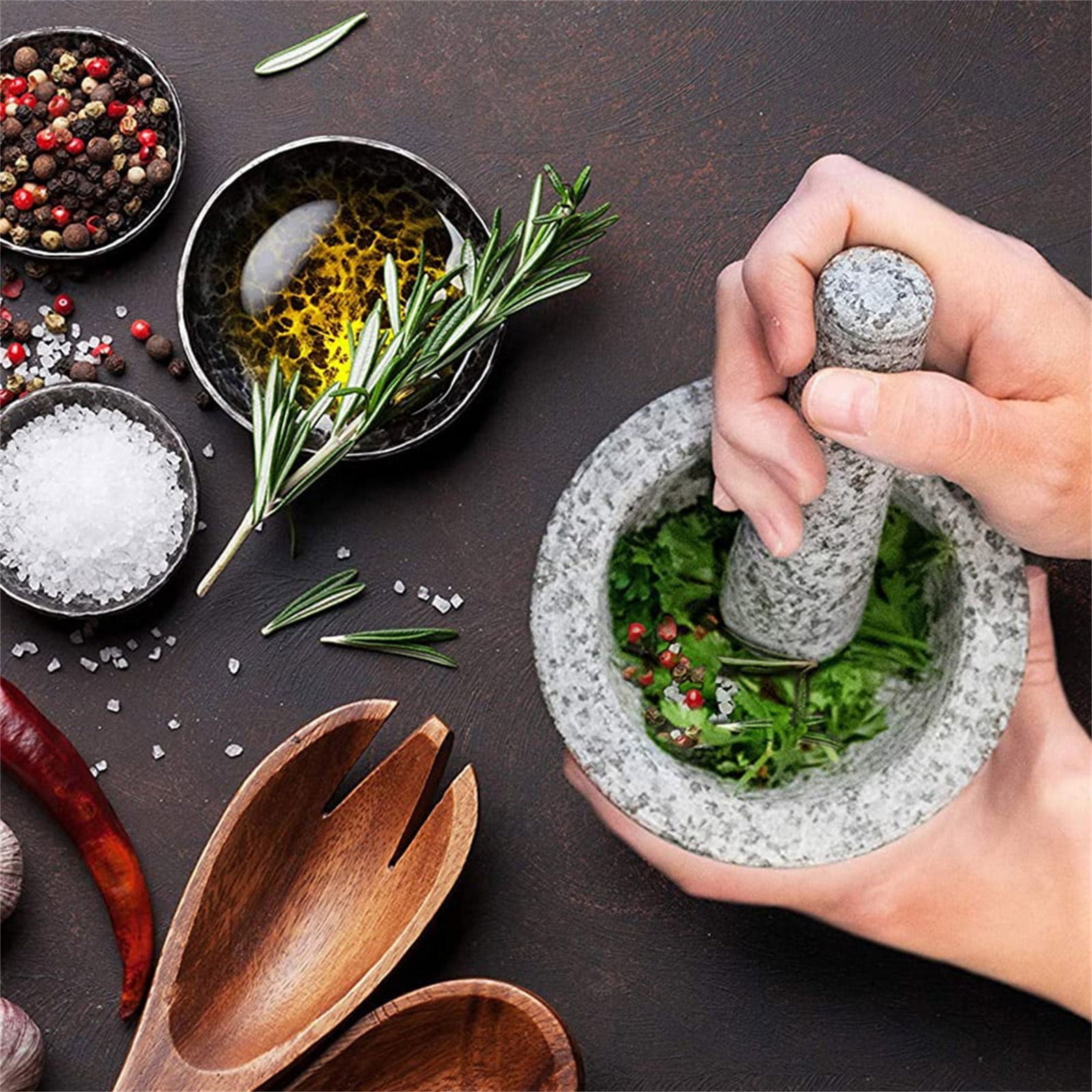 Pestle And Mortar Natural Wooden 6.7 Inch Stone Cup & Crusher Set Hand ...