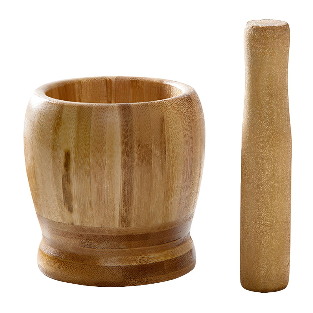 Pestle and Mortar Wooden Bowl Set Garlic Pepper Press Spice Wooden ...