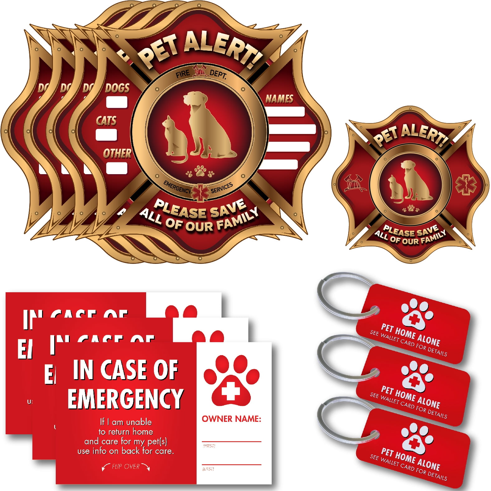 Pet Alert Static Clings, Key Tags, Wallet wards - FIRE Safety Alert and ...