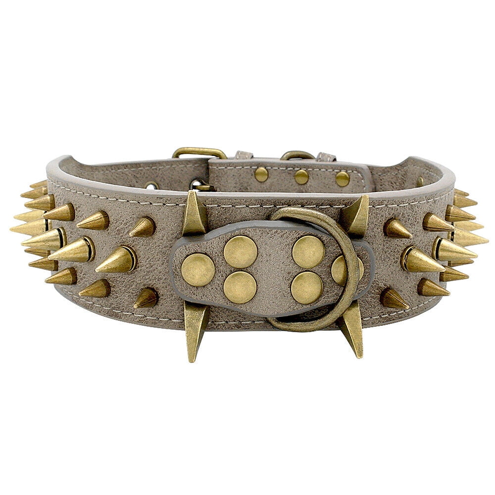 Pet Artist 2 Inch Heavy Duty Spiked Studded Dog Collar Wide Leather Pet ...