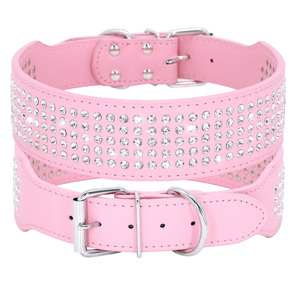 Pet Artist 2 inch Wide Bling Rhinestones Dog Collars Leather 5 Rows ...