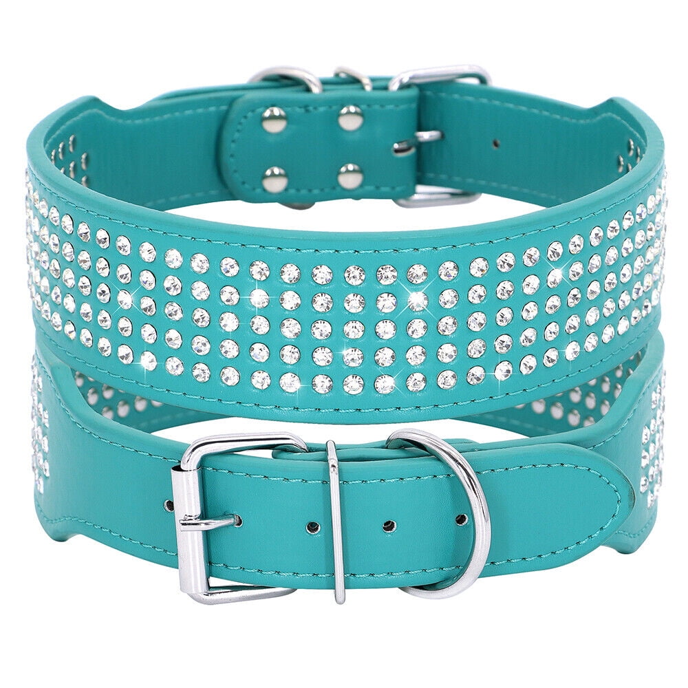 Pet Artist 2 inch Wide Bling Rhinestones Dog Collars Leather 5 Rows ...