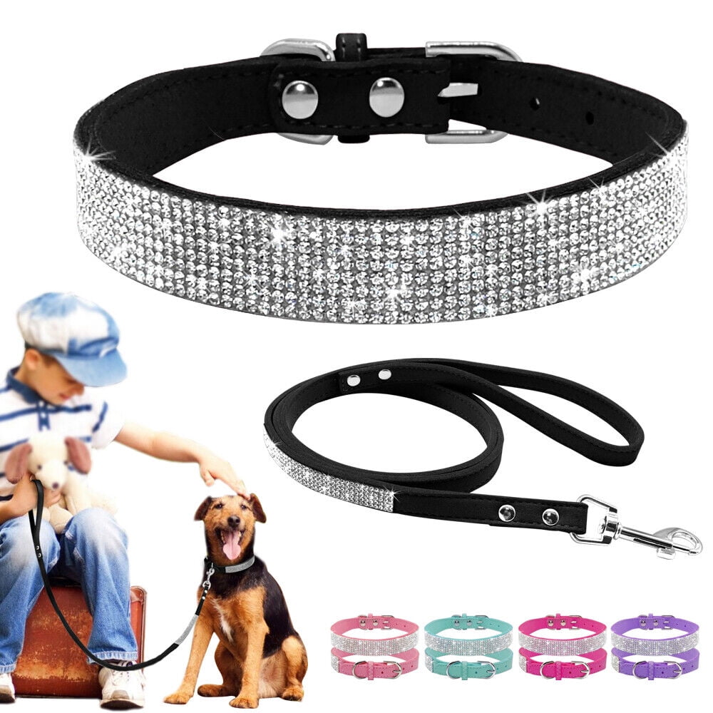 Pet Artist Bling Rhinestone Dog Collar and Leash set Suede Leather ...