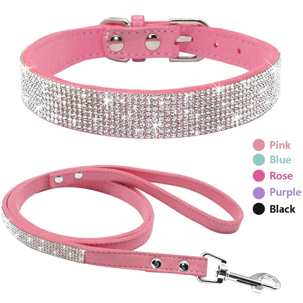 Pet Artist Bling Rhinestone Dog Collar and Leash set Suede Leather ...