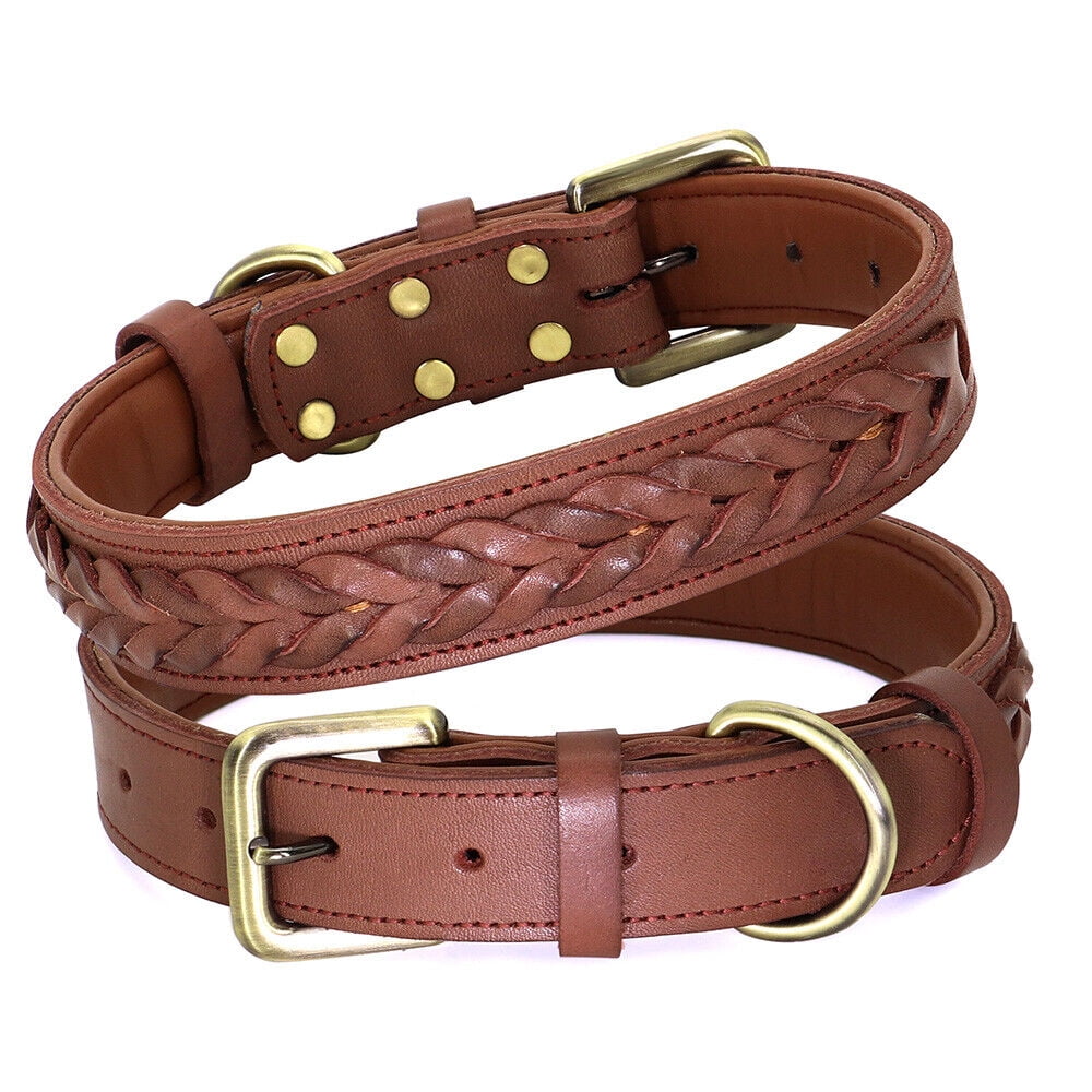Pet Artist Braided Large Dog Collar Genuine Leather Pet Collars ...