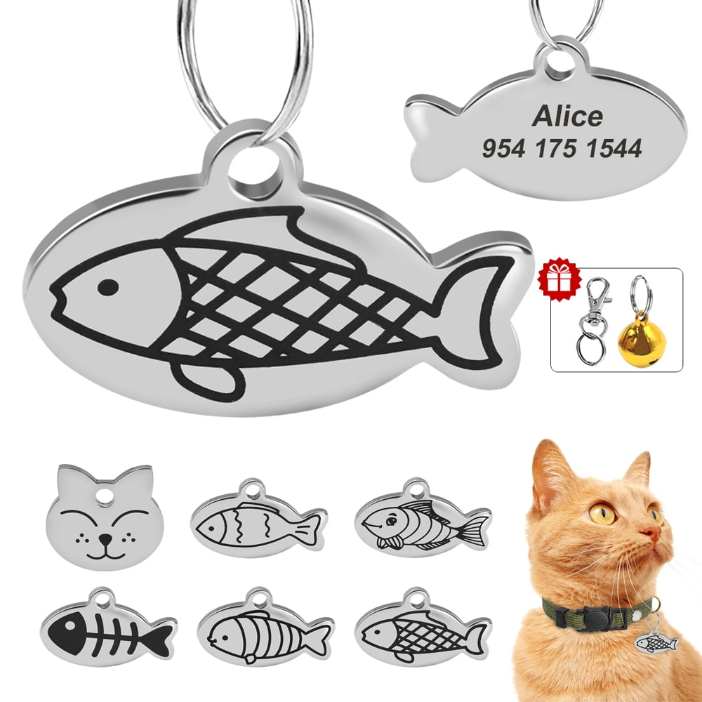 Pet Artist Cat Head/Fish Shape Engraved Cat Tags Small Personalised ...