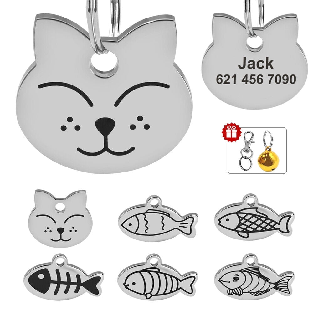 Pet Artist Cat Head/Fish Shape Engraved Cat Tags Small Personalised ...